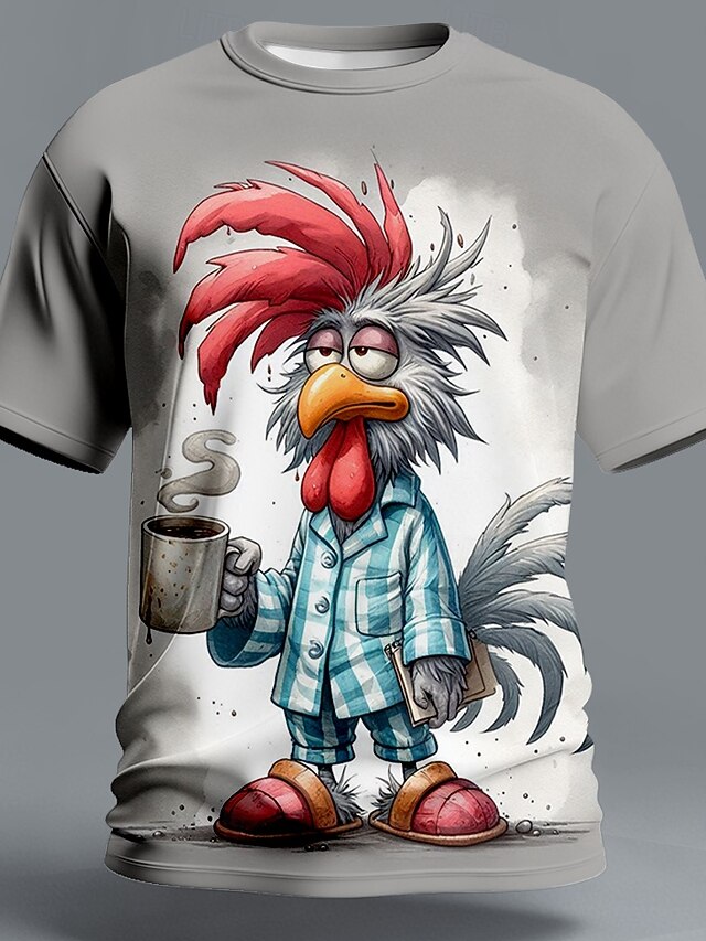 Men's Animal Rooster Funny T Shirt Short Sleeve T shirt 3D Print Crew ...