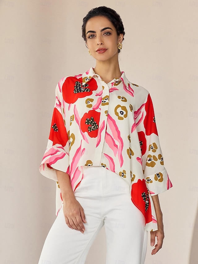 Women's Chiffon Floral Casual Casual Daily Magyar Sleeve Red Irregular ...