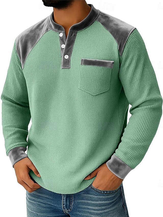 Per uomo Maglietta Waffle Camicia a nido d'ape Maglietta Manica Lunga ...