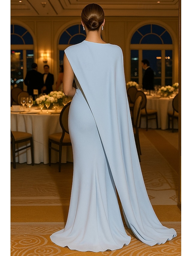 Sheath Column Sweep Brush Train Ball Gown with Cape Evening Gown Formal ...
