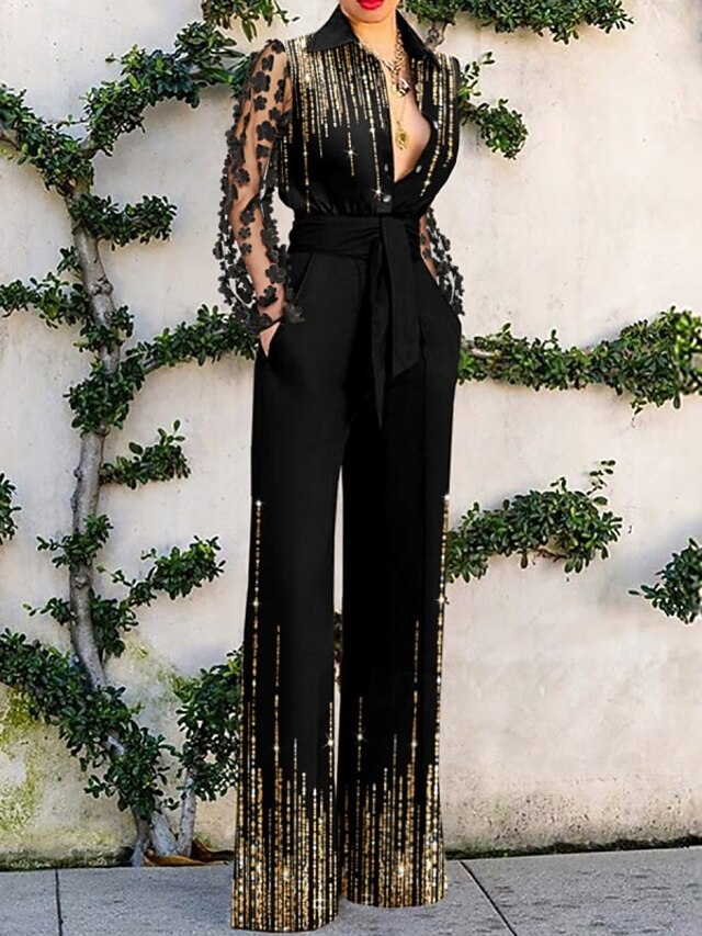 Women's Normal Jumpsuit Streetwear Solid Color Long Sleeve Wide Leg ...