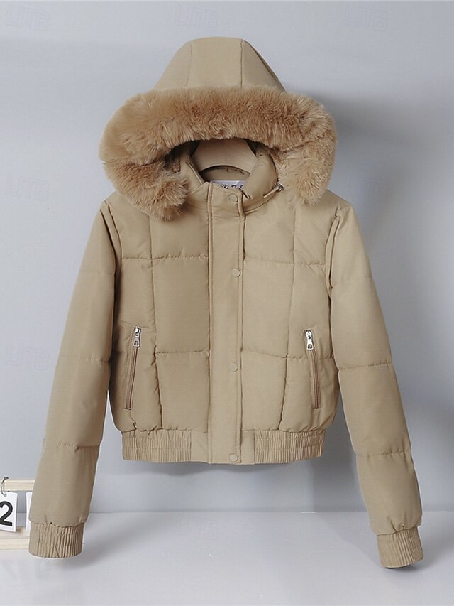Mujer Abrigo de invierno Chaqueta acolchada Abrigo de piel sintética ...