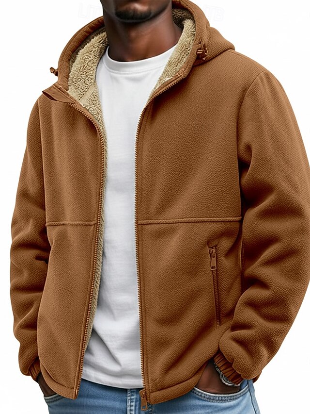 Men's Outdoor Jacket Fleece Jacket Hoodied Jacket Formal Home Hooded ...
