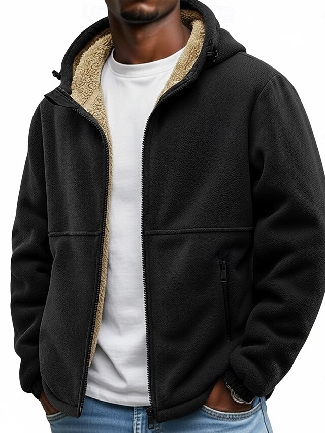 Men's Outdoor Jacket Fleece Jacket Hoodied Jacket Formal Home Hooded ...