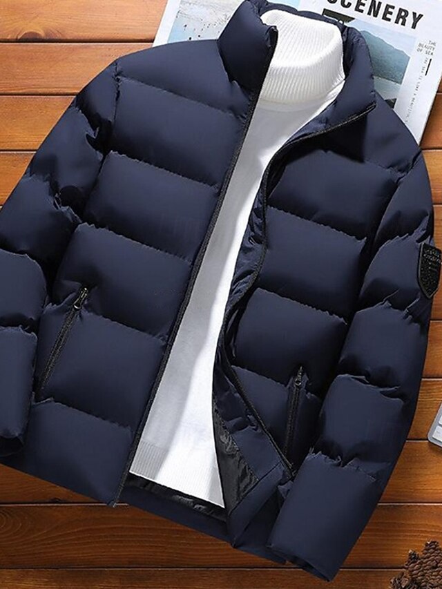 Men's Winter Coat Puffer Jacket Padded Pocket Polyster Outdoor Casual ...