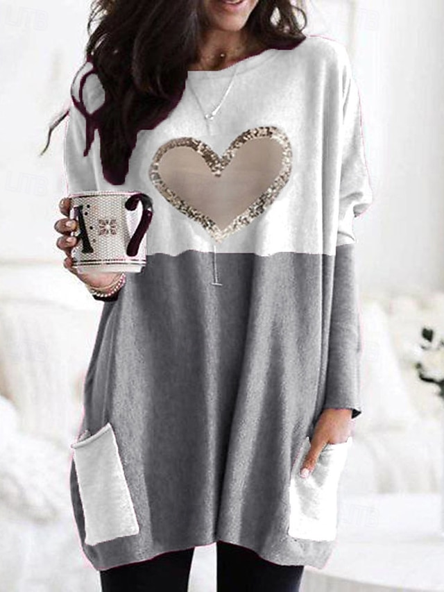 Dam Blus Hjärta Vintage Stylish Ledigt Långärmad Rund hals Långa toppar ...