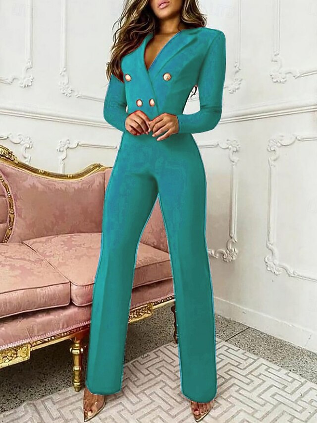 Women's Normal Jumpsuit Elegant Solid Color Long Sleeve Shirt Collar ...