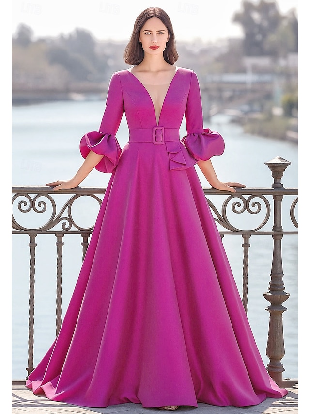 A-Line Floor Length Evening Gown Ball Gown Formal Dress Elegant Silky ...