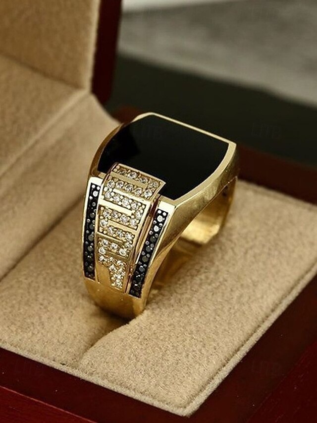 Bague pour homme en alliage - accents de diamants noirs et blancs ...