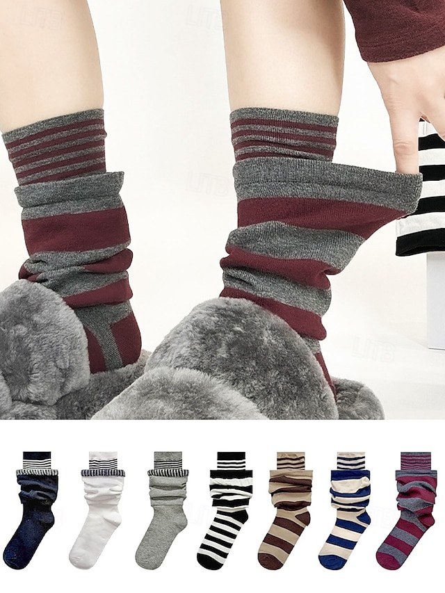 Women's Cotton Double Layer Slouch Socks – Stylish Striped Design, Soft ...