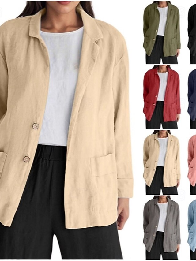 Women's Linen-feel Jacket Casual Comfortable Breathable Buttons Elegant ...
