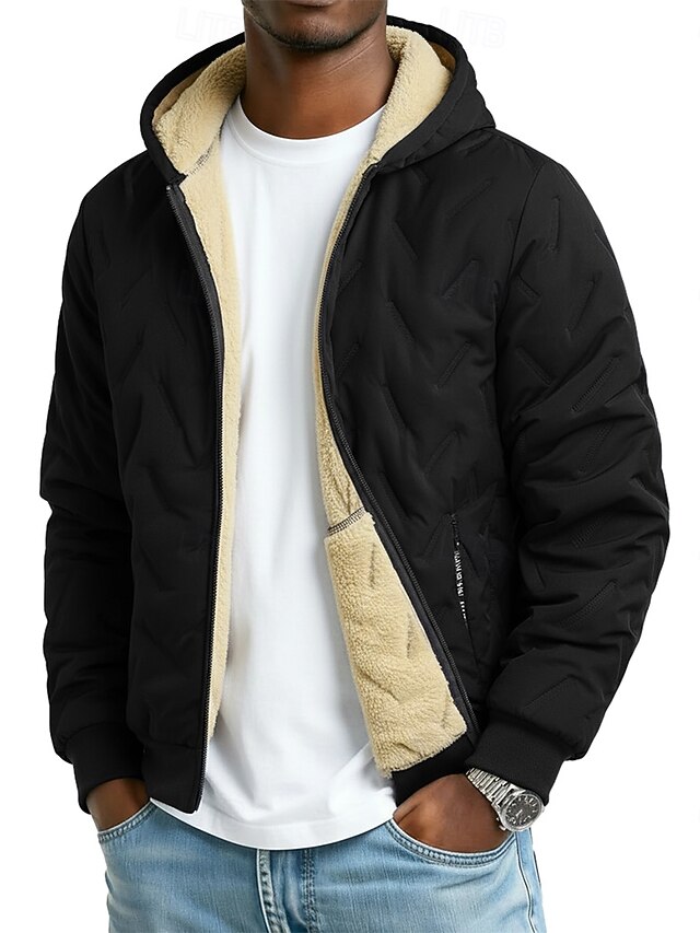 Men's Puffer Jacket Fleece Jacket Hoodied Jacket Formal Home Pocket ...