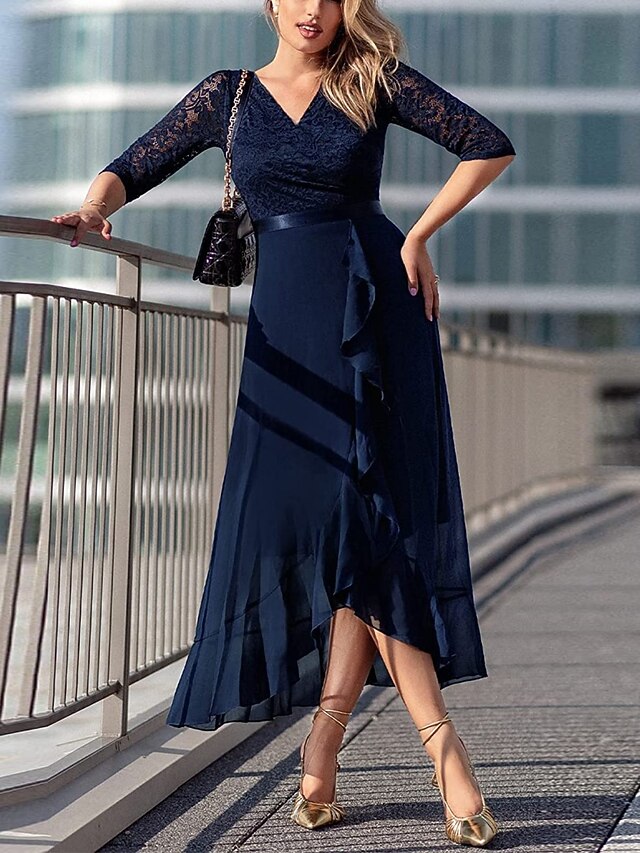 Women's Blue Black Summer Spring Fall Maxi Dress A Line Dress Party ...