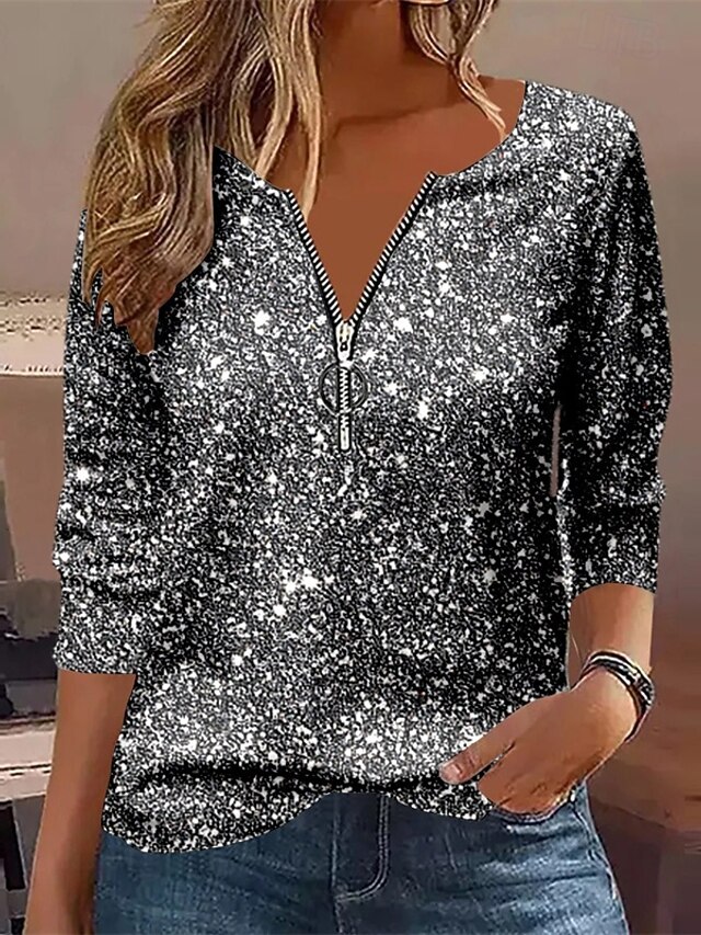 Women's Pullover Sweatshirt Zip Up Sweatshirts Sequins Patchwork ...