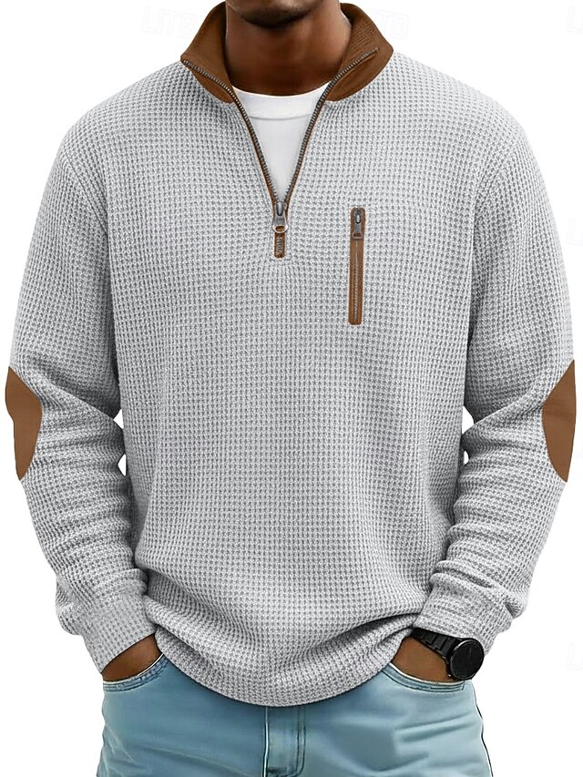 Per uomo Maglietta Maglietta a Maglia Waffle Camicia a Maniche Lunghe ...