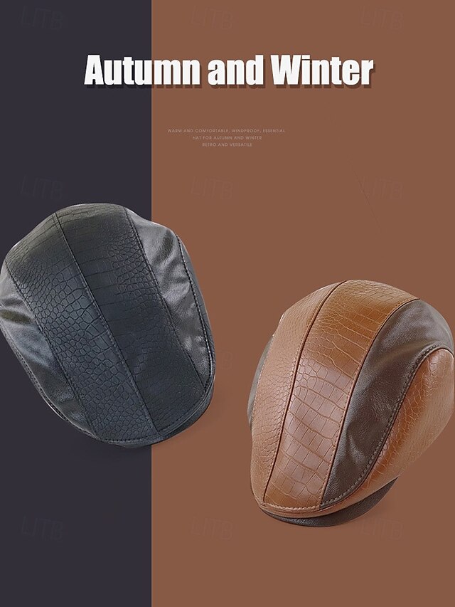 Men's Faux Leather Flat Cap, Crocodile Pattern, Available in Multiple ...