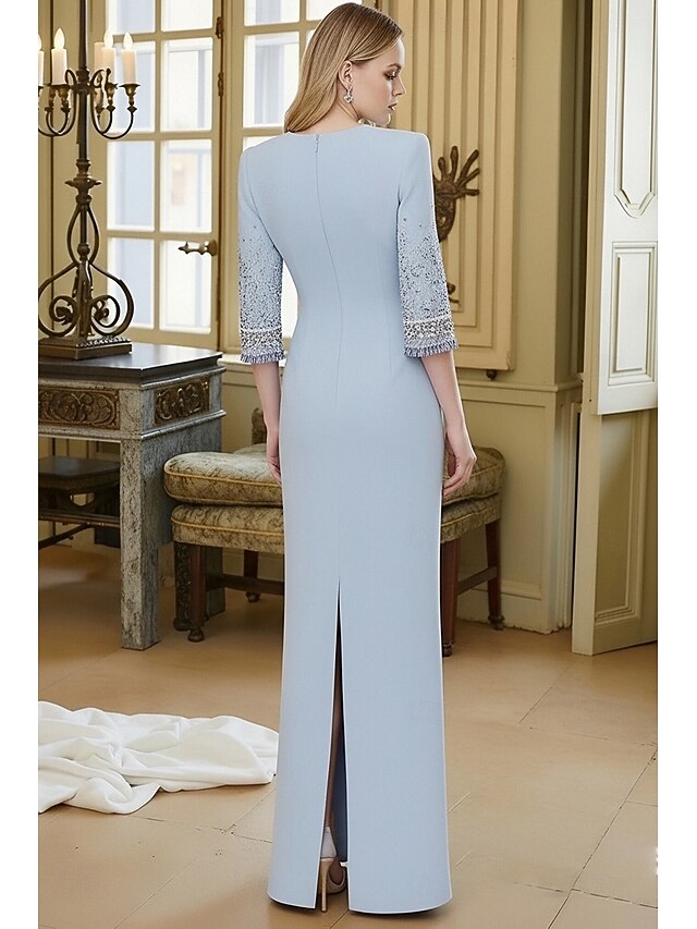 Sheath / Column Floor Length Evening Gown Elegant Half Sleeve Crew Neck ...