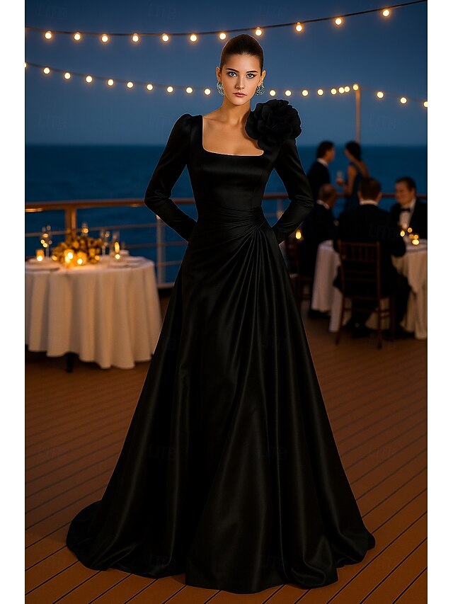 A-Line Floor Length Evening Gown Ball Gown Formal Dress Elegant Silky ...