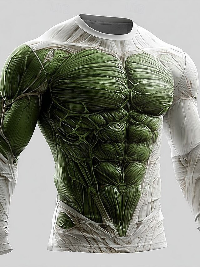 Homme Muscle 3D T-shirt manche longue T-shirt Impression 3D Col ras du ...