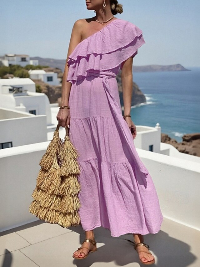 Femmes Robe Midi Robe en coton et lin Robes Péplum Mode Moderne ...