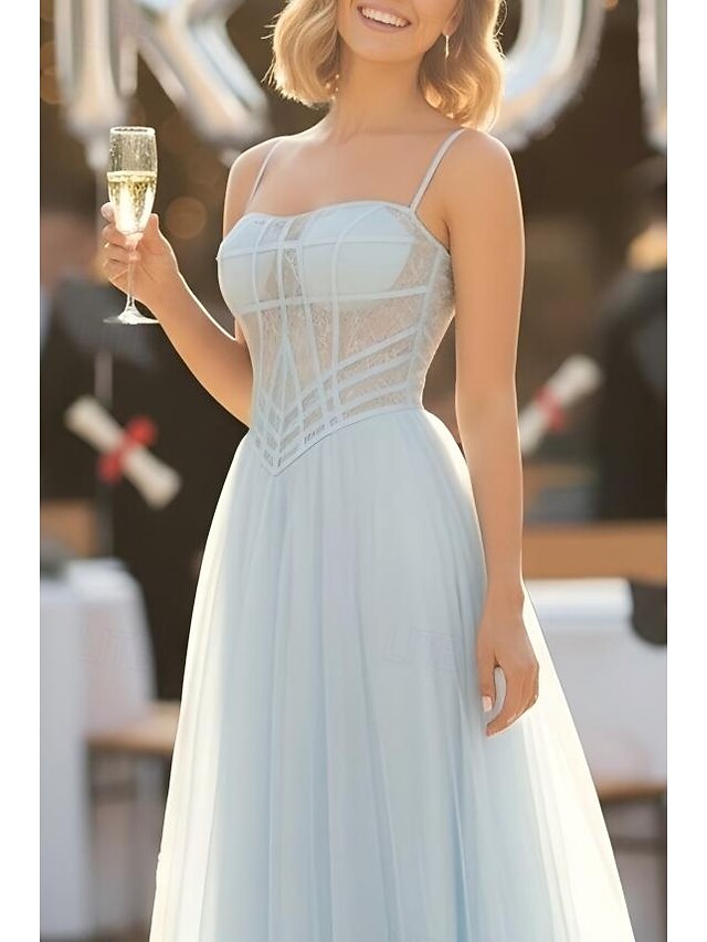 A-Line Floor Length Prom Dresses Elegant Corsets Sleeveless Spaghetti ...