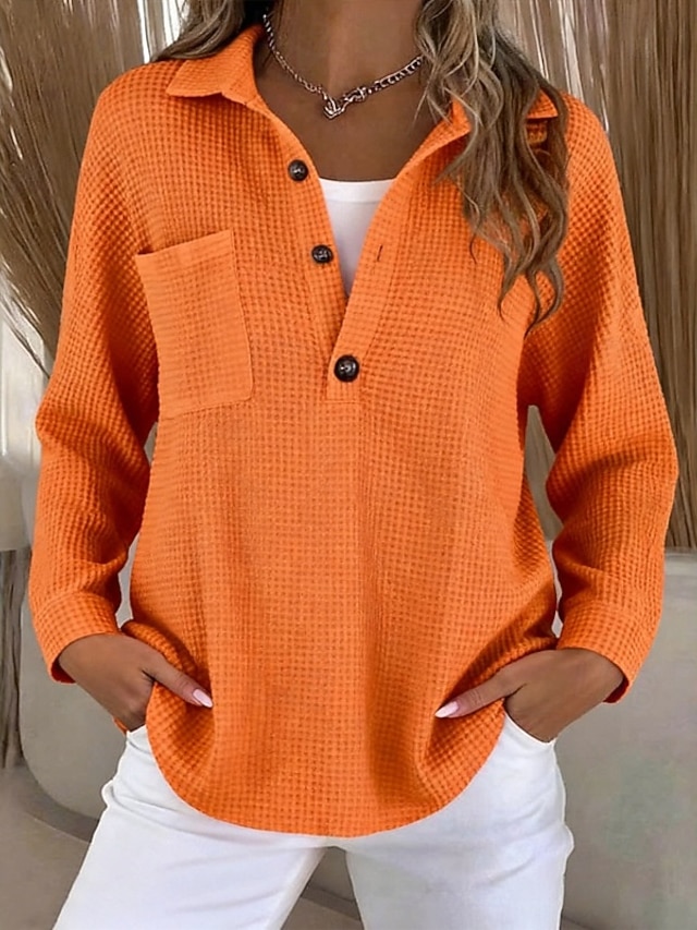 Women's Pullover Sweatshirt Plain Casual Long Sleeve Lapel Regular Tops ...