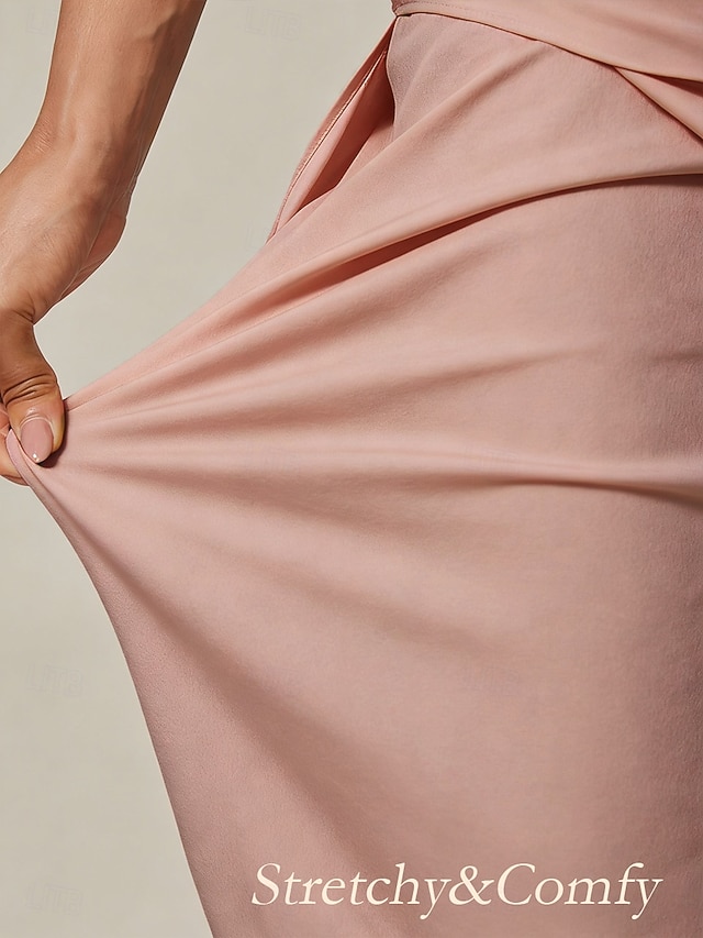 Women's Wide Leg Elegant Ankle-Length Mid Waist Stretchy Pink Summer ...