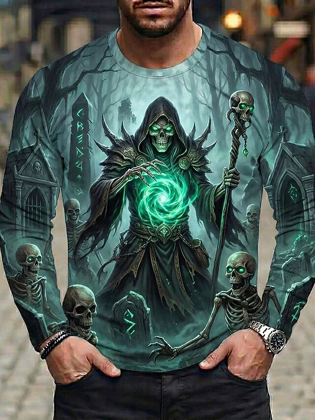 Grim Reaper 3D Printed Long Sleeve T Shirt Mens Gothic Horror Skull ...