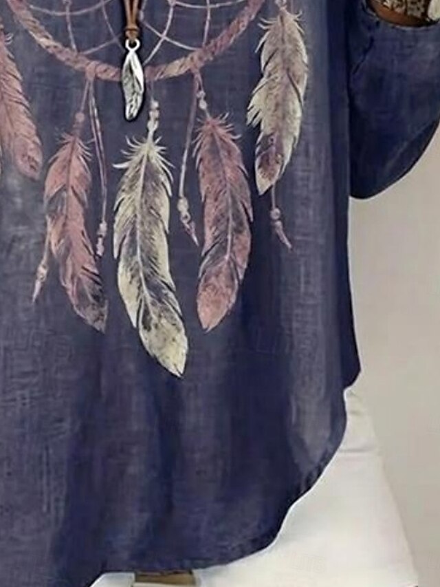 Women's Shirt Tunic Graphic Feather Bohemia Vintage Daily Long Sleeve V ...