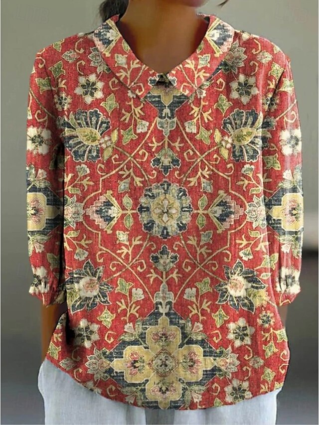 Women's Shirt Graphic Geometric Bohemia Vintage Tropical Long Sleeve ...