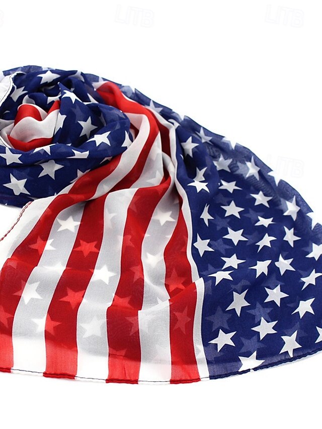 Women's Rectangle Scarf Outdoor Street Weekend Red Blue Scarf Stripe ...