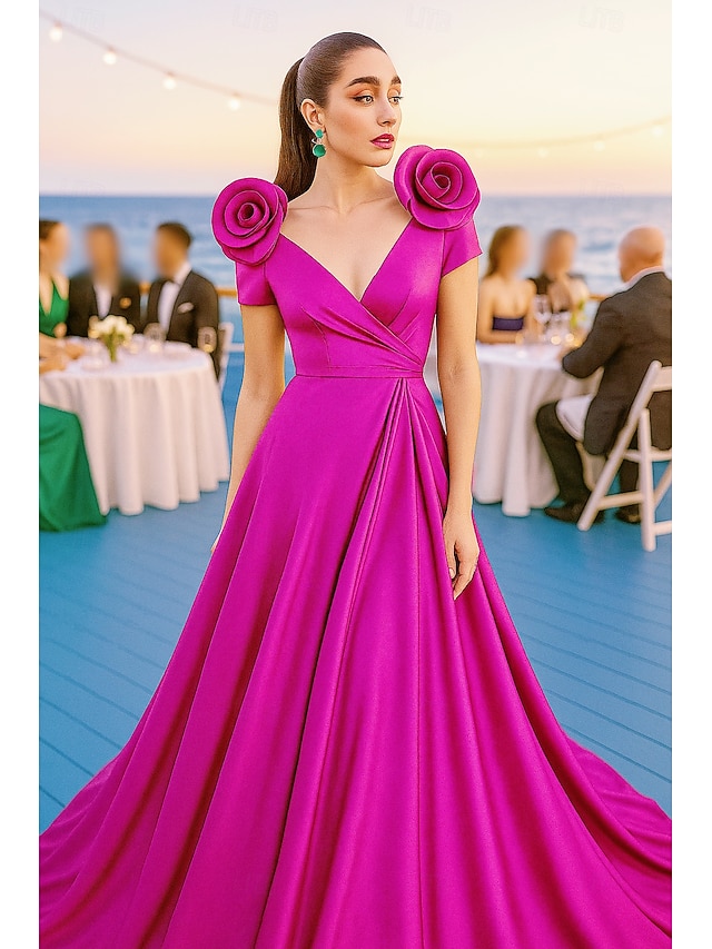 A-Line Floor Length Evening Gown Ball Gown Formal Dress Elegant Silky ...