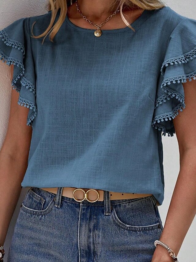 Women's Blouse Plain Vintage Stylish Short Sleeve Crew Neck Regular ...