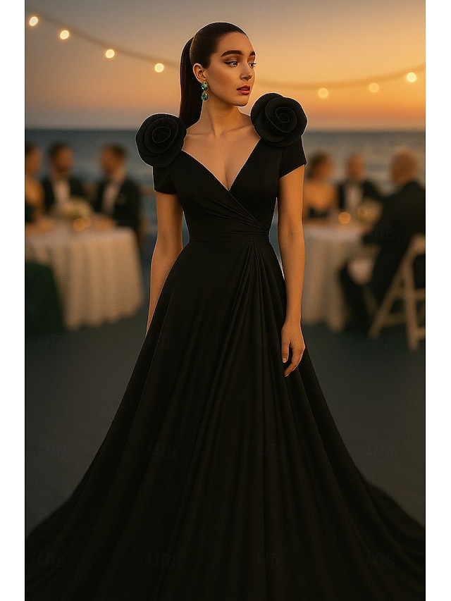 A-Line Floor Length Evening Gown Ball Gown Formal Dress Elegant Silky ...