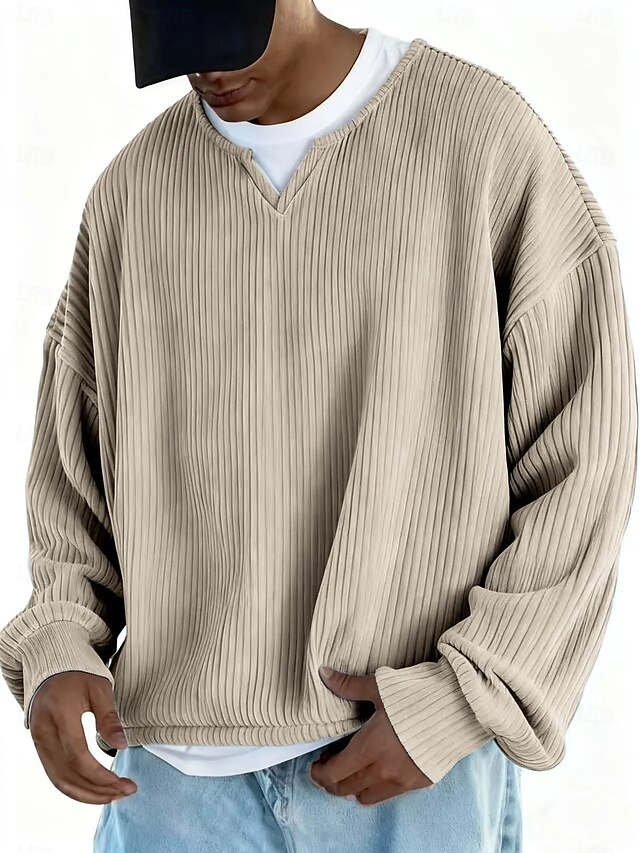 Men's Corduroy Shirt Tee Top Long Sleeve V Neck Fall Fall & Winter ...