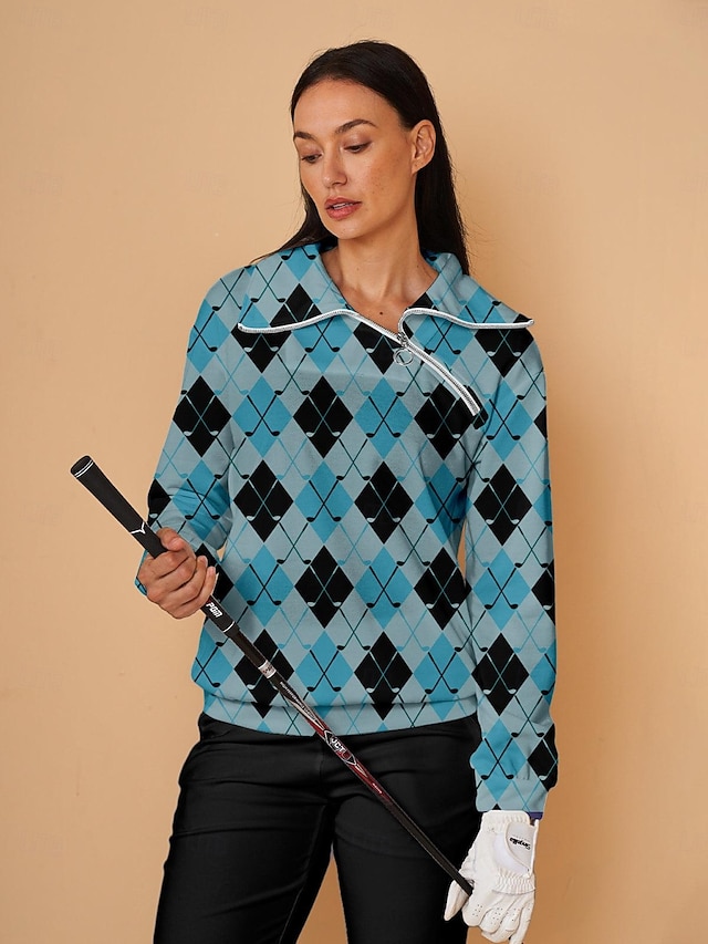 Women's Golf Pullover Sweatshirt Light Blue Long Sleeve Top Ladies Golf ...