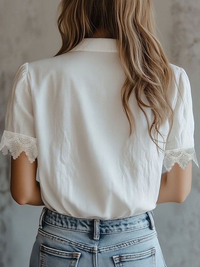 Women's Shirt Blouse Plain Elegant Stylish Short Sleeve Shirt Collar ...
