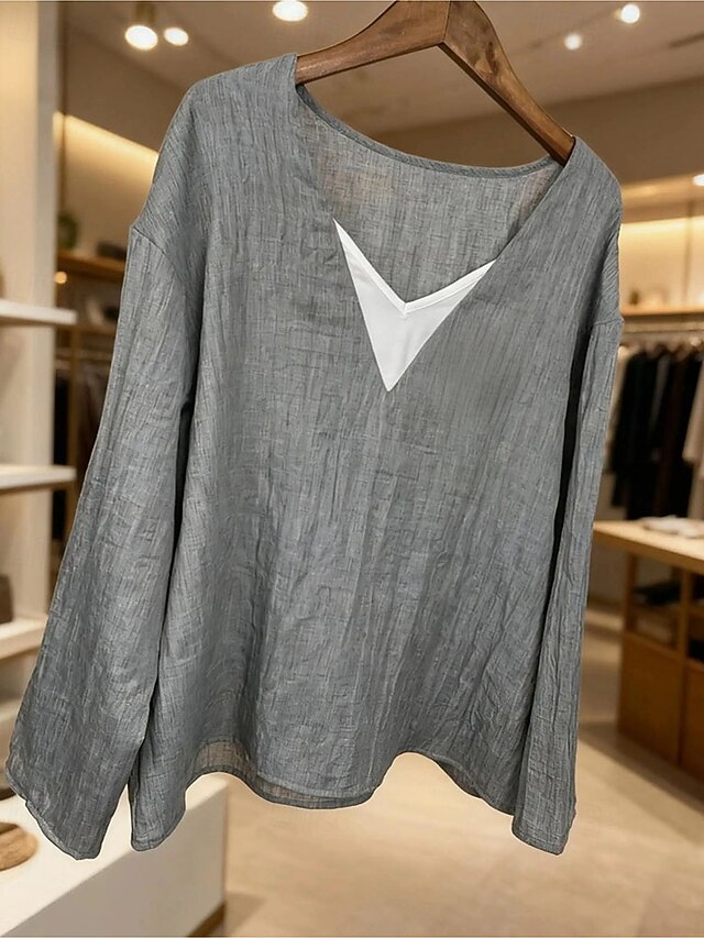 Women's Cotton Linen Shirts Blouse Plain Elegant Vintage Stylish Long ...