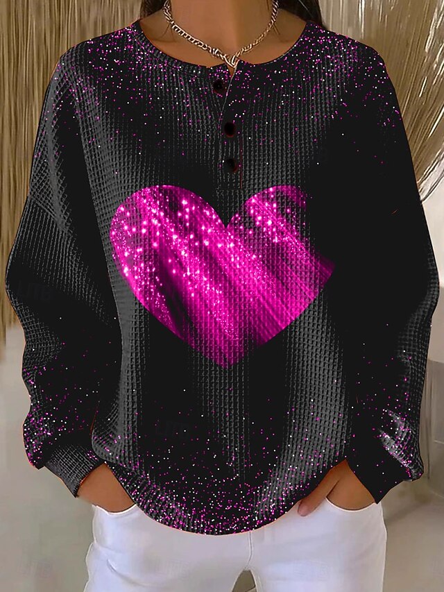 Women's Pullover Sweatshirt Heart Floral Vintage Casual Long Sleeve ...