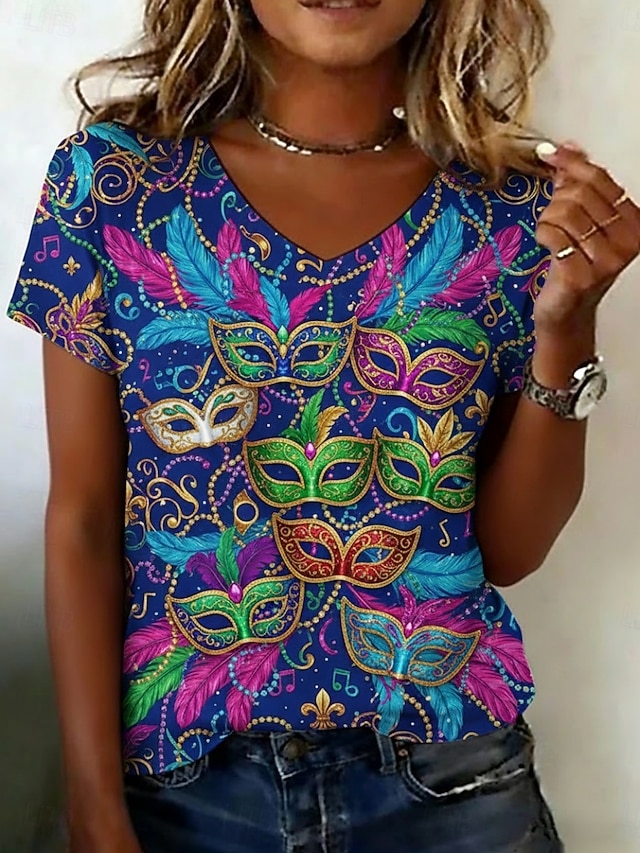 Carnival Women's T Shirt Graphic Vintage Classic Short Sleeve V Neck ...