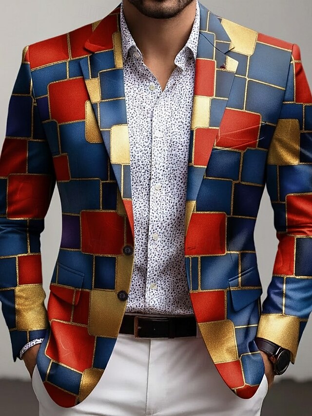 Men's Color Block Geometic Blazer Jacket Coat Comfortable Breathable ...