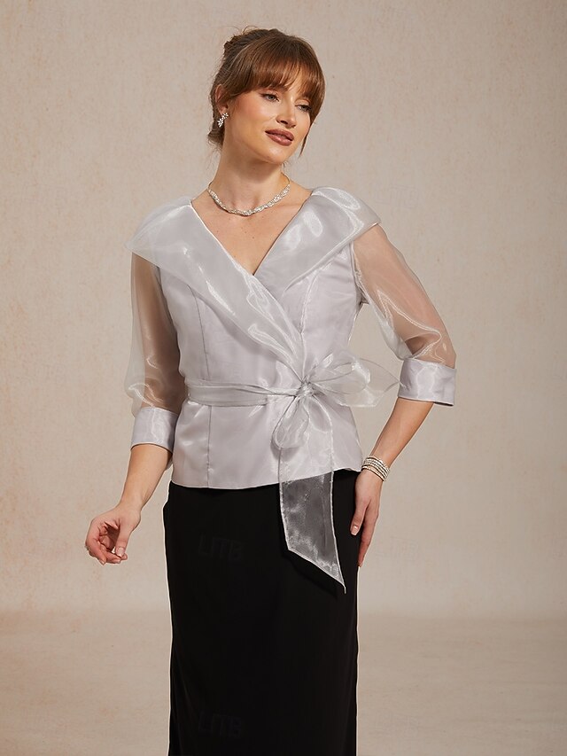 Women's Dressy Tops Ruched Illusion Solid Color Elegant 3/4 Length ...
