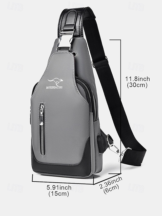 Men's Waterproof Oxford Cloth Sling Bag with USB Charging Port, Multi ...