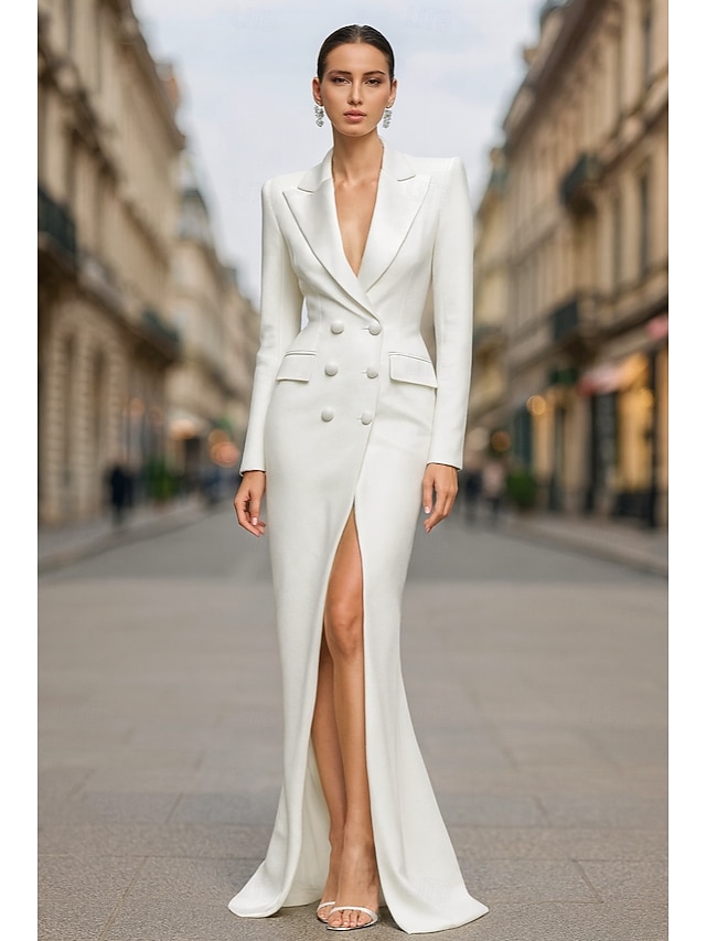 Women's Tuxedo Dress Sheath Column Wedding Formal Wedding Guest Satin 4 ...