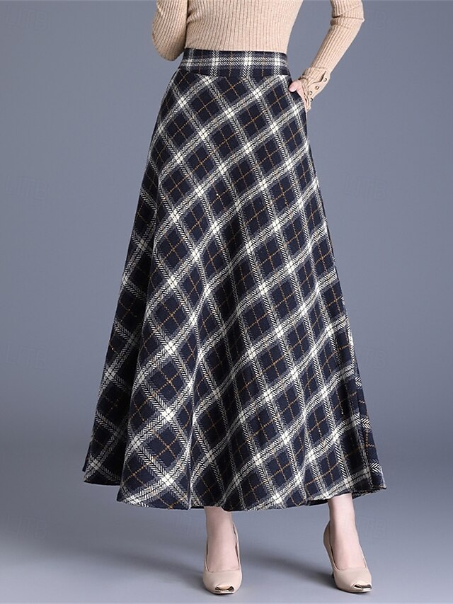 Women's Plaid Skirt Long Skirt Elegant Retro Vintage Maxi High Waist ...