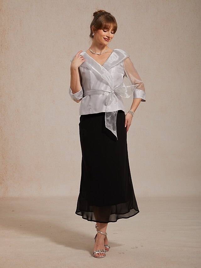 Women's Dressy Tops Ruched Illusion Solid Color Elegant 3/4 Length ...