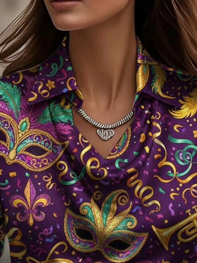 Carnival Women's Shirt Graphic Vintage Casual Long Sleeve Cowl Neck ...