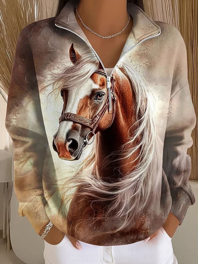 Women's Pullover Sweatshirt Graphic Animal Casual Long Sleeve Half Zip ...