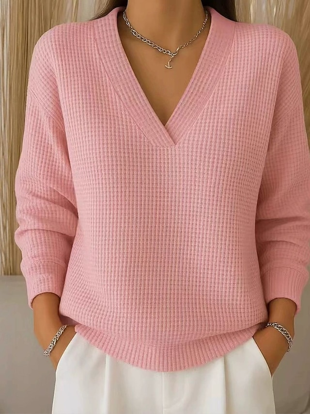 Women's Pullover Sweatshirt Plain Casual Long Sleeve V Neck Regular ...