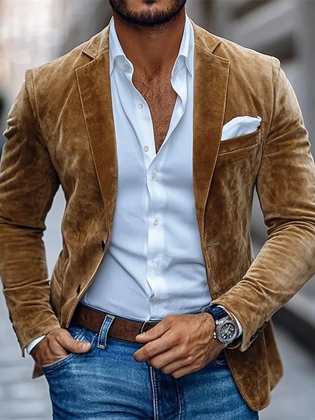 Herren Blazer aus Wildlederimitat Blazerjacke Lässig Geschäft Arbeit ...